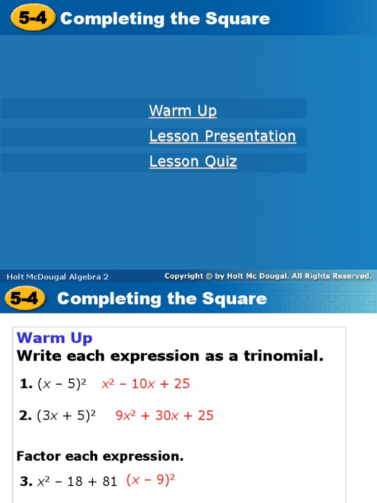 Solving Quadratic Equations by Completing The Square | PDF | Quadratic ...