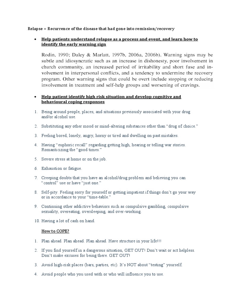 Relapse Prevention | PDF | Relapse | Substance Dependence