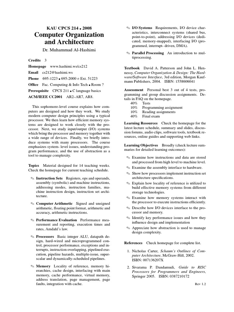 Computer Organization and Architecture: Kau Cpcs 214 2008 | PDF ...