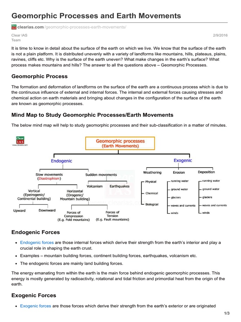 Geomorphic Processes and Earth Movements | PDF | Geomorphology | Erosion