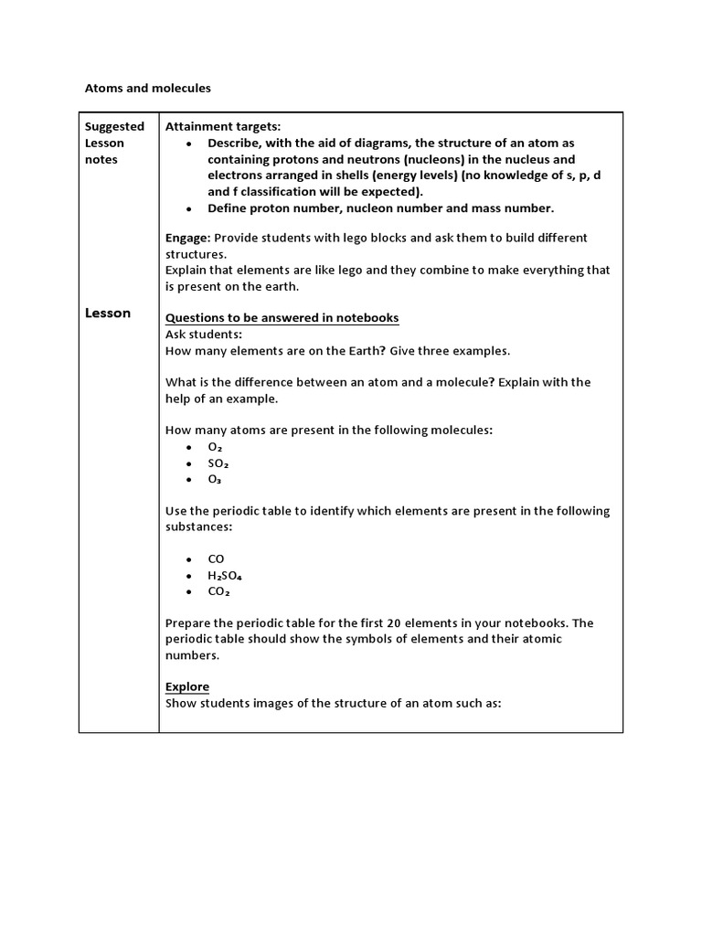Lesson Plan: Atoms and Molecules | PDF | Atoms | Periodic Table