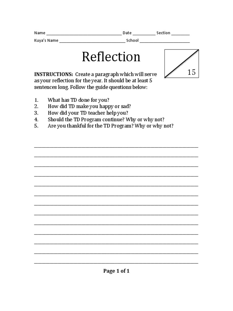 Reflection: INSTRUCTIONS: Create A Paragraph Which Will Serve | PDF ...