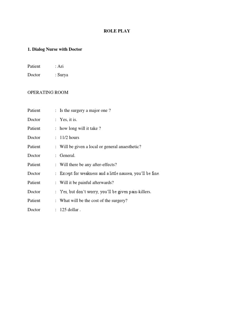 Doctor-Patient Surgery Role Play Script | PDF