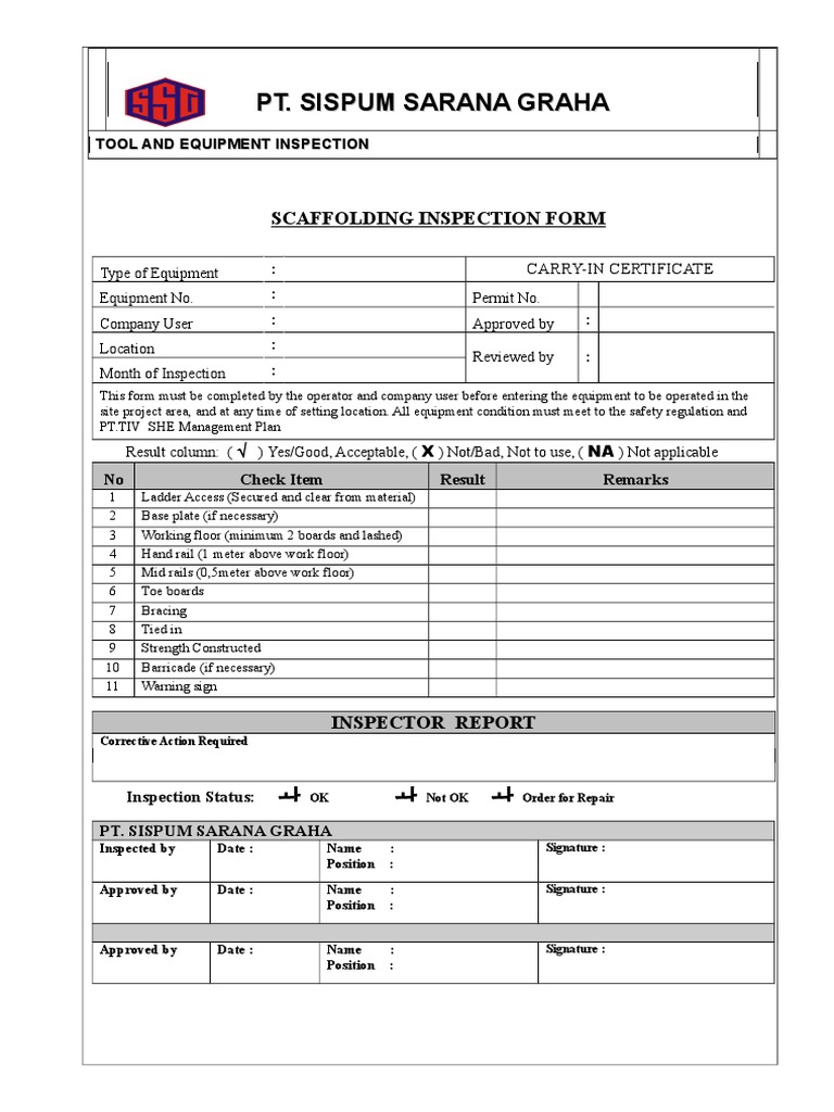 Scaffolding Inspection | PDF