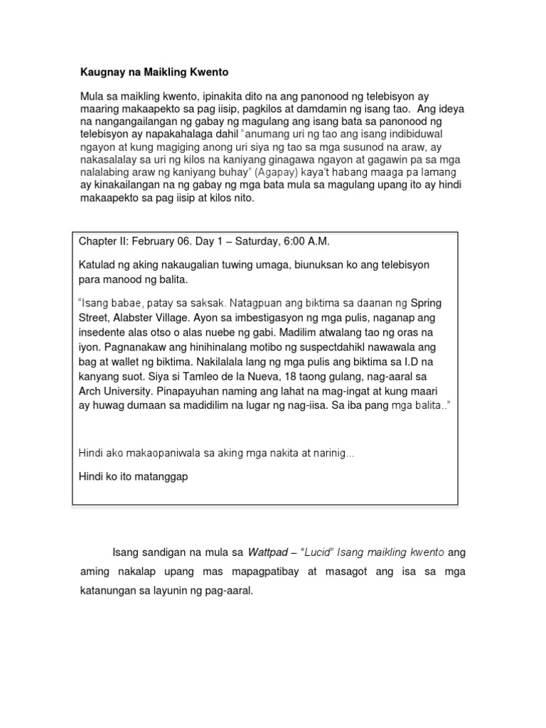 Pagbasa at Pagsusuri-Maikling Kwento FINAL | PDF