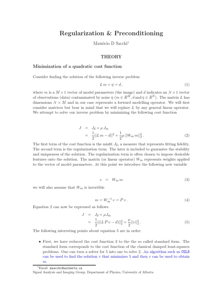 Regularization & Preconditioning | PDF | Inverse Problem | Matrix ...