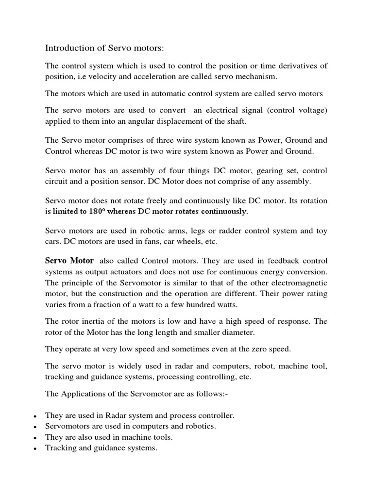 Servo Motors Introduction | PDF | Servomechanism | Electric Motor