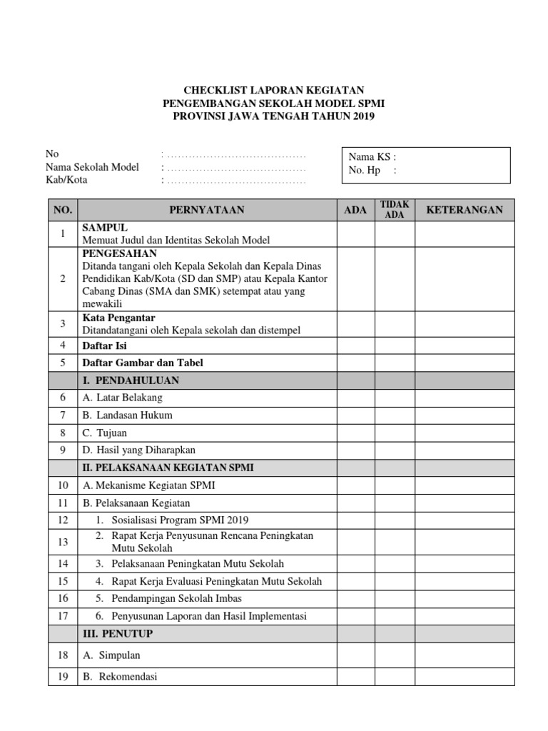 Checklist Laporan Sekmod | PDF