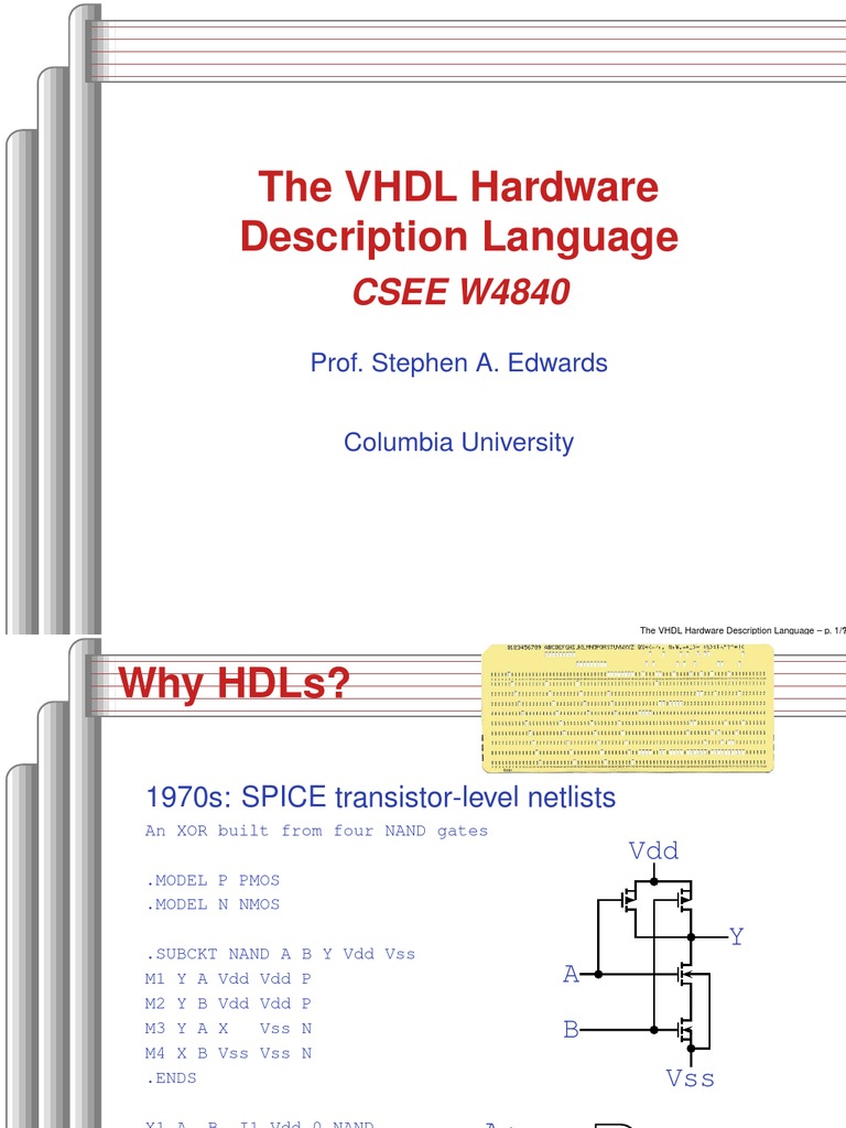 The VHDL Hardware Description Language: CSEE W4840 | PDF