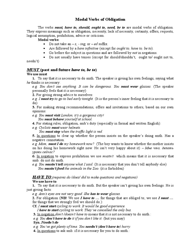 Modal Verbs of Obligation | PDF | Grammar | Linguistic Morphology