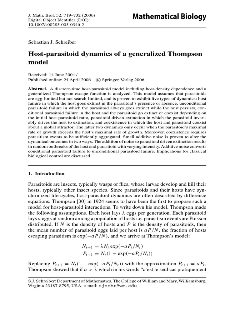 Mathematical Biology: Host-Parasitoid Dynamics of A Generalized ...
