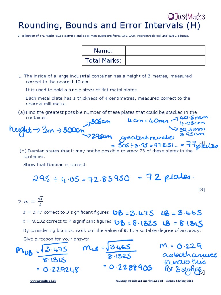 Number H Rounding Bounds and Error Intervals v2 SOLUTIONS | PDF ...
