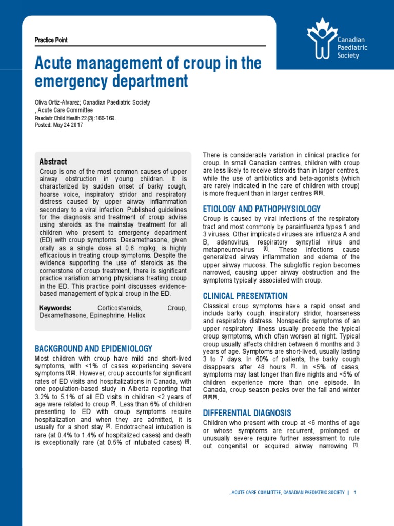 Acute Management of Croup in The Emergency - Canadian Paediatric ...