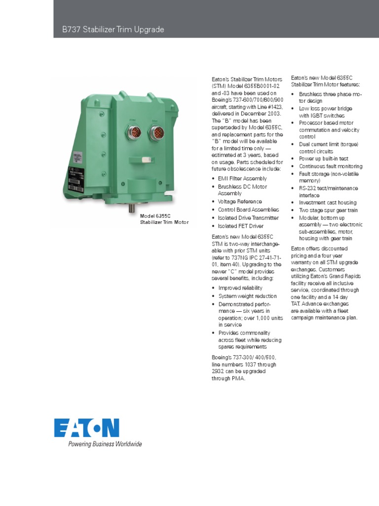 Boeing 737 Stabilizer Trim Motor | PDF | Electric Motor | Electrical ...