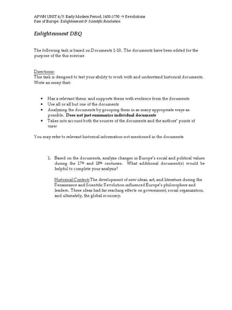Enlightenment DBQ | PDF | Age Of Enlightenment | Parliament