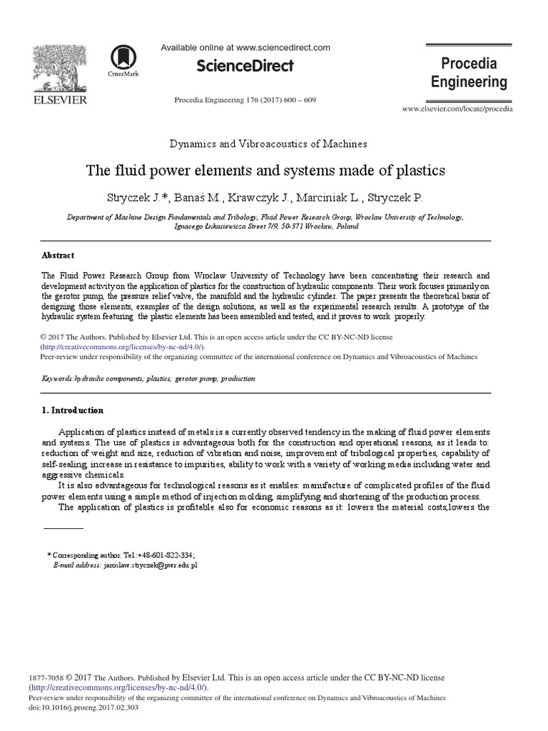 The Fluid Power Elements and Systems Made of Plastics | PDF | Valve | Pump