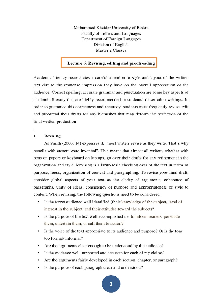 Lecture 6 Revising Editing And Proofreading Pdf Pdf Proofreading
