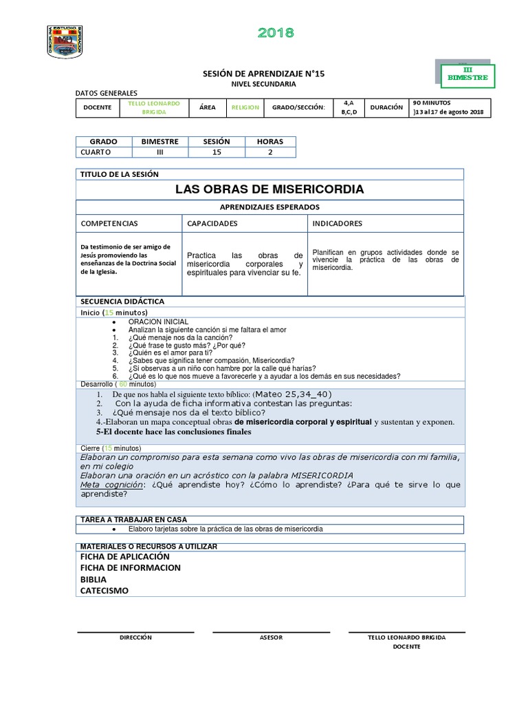 Sesion OBRAS DE MISERICORDIA | PDF | Misericordia | Educación religiosa