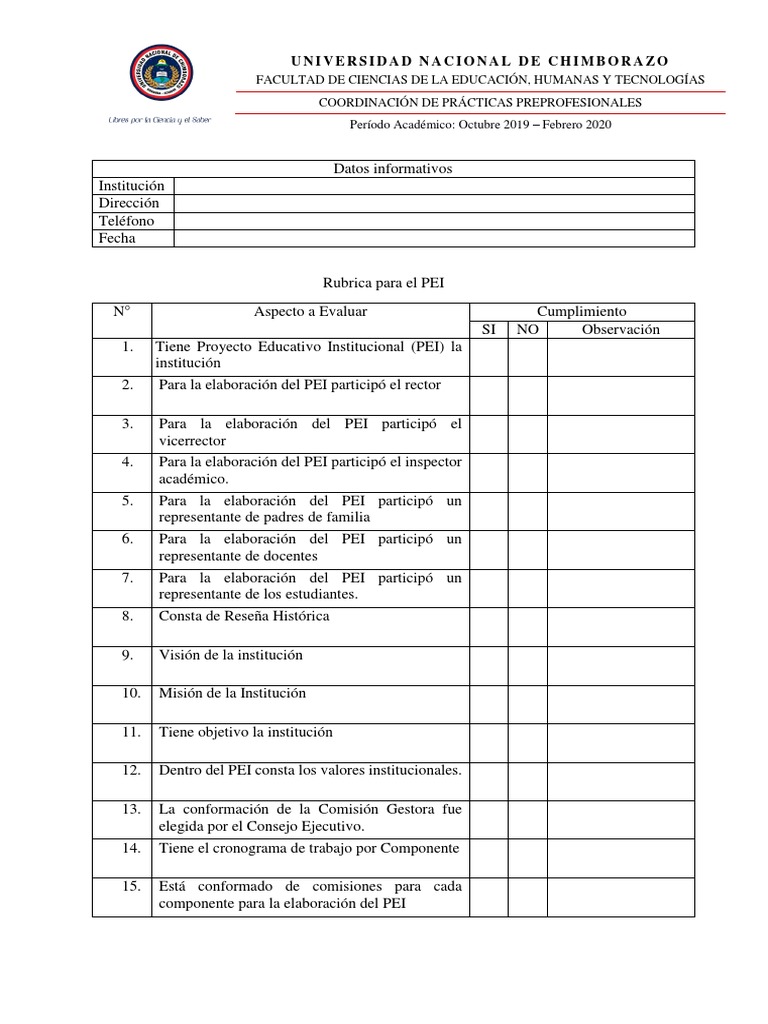 Rúbrica para Evaluar el PEI Escolar | PDF | Educación avanzada ...