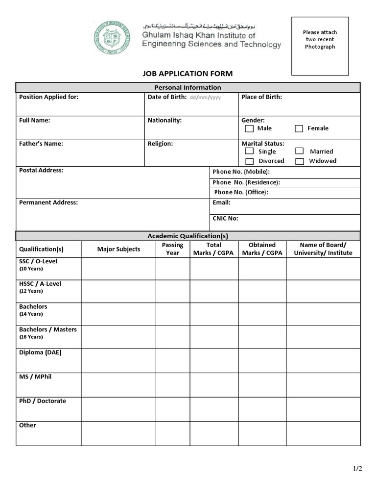 Job Application Form: Personal Information | PDF | Doctorate | Academic ...
