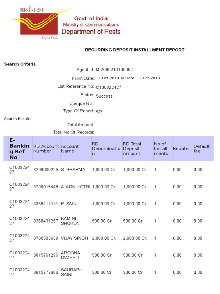 Recurring Deposit Installment Report: E-Bankin G Ref No | PDF | Banking ...