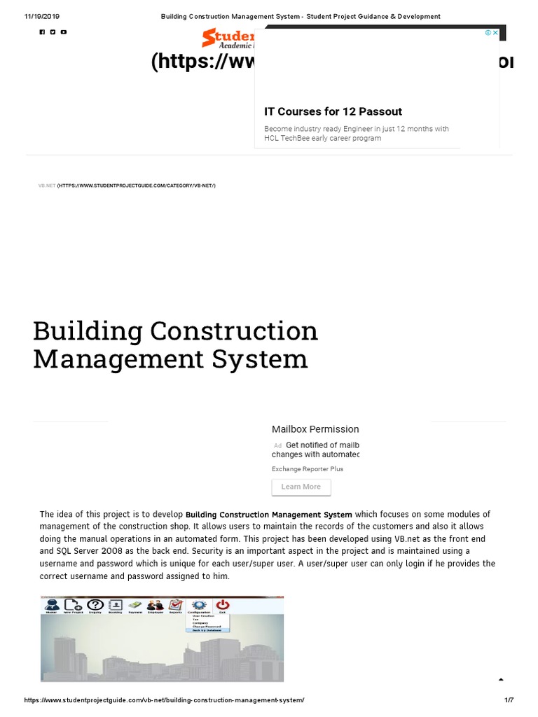 Building Construction Management System: IT Courses For 12 Passout ...
