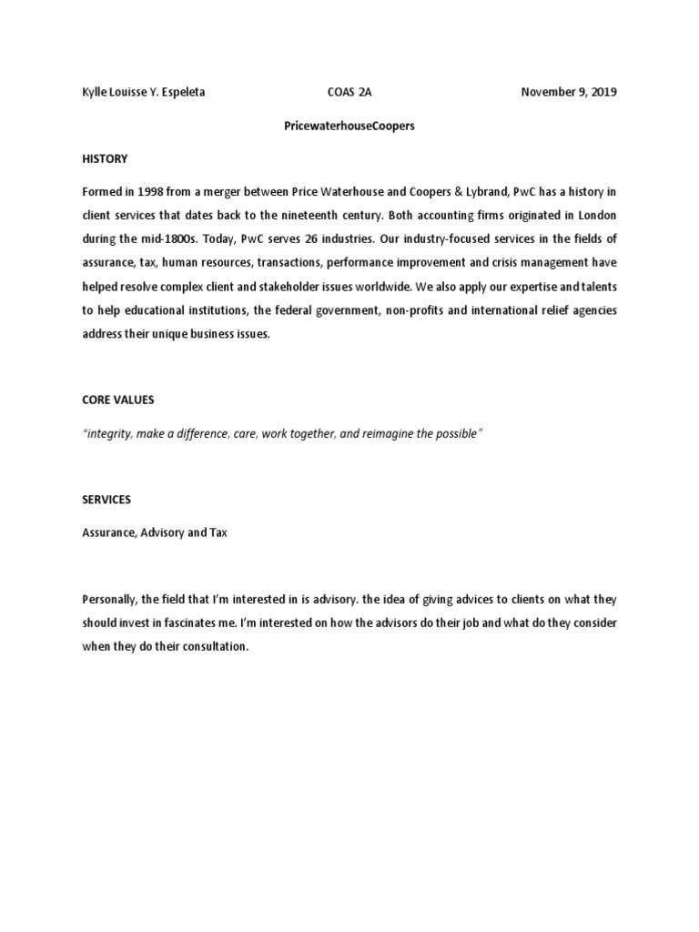 Overview of PwC's History and Services | PDF