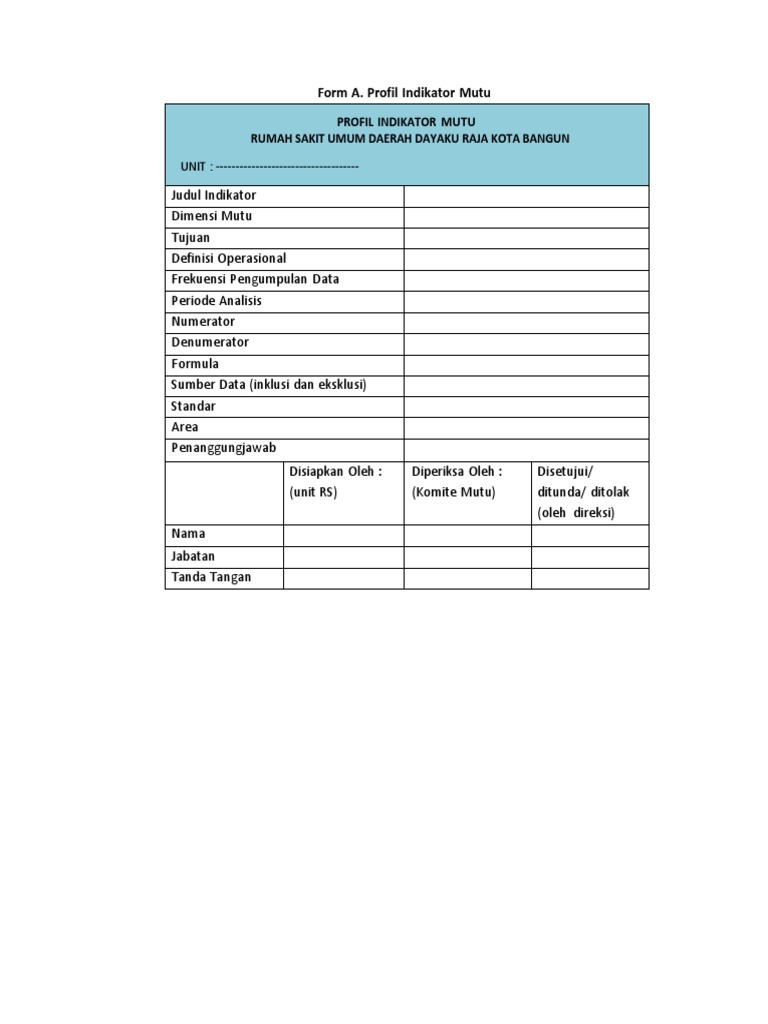 Form Indikator Mutu Unit | PDF