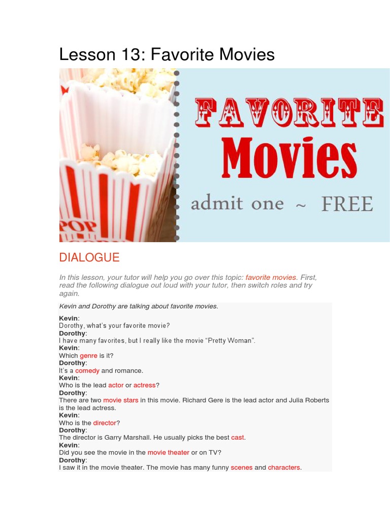Lesson 13 Favorite Movies | PDF | Actor | Cinema