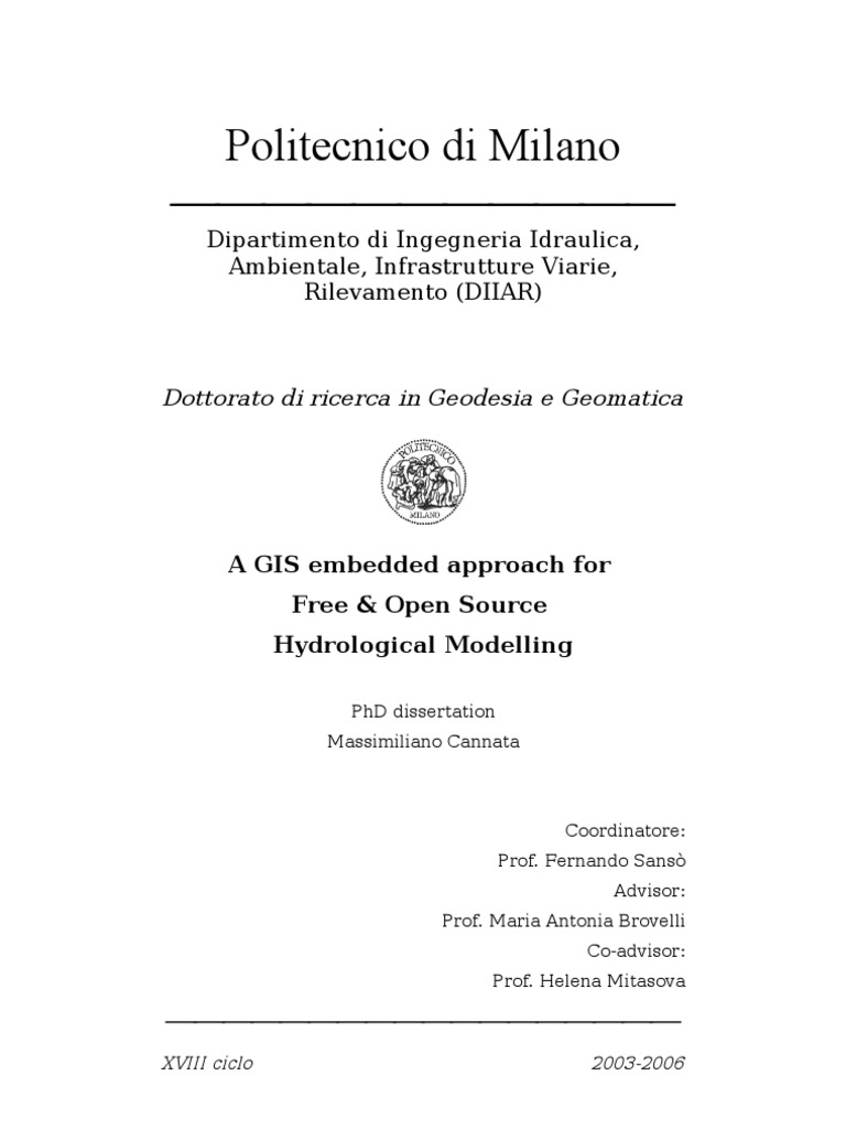 A Gis Embedded Approach For Freeandopen Source Hydro Logical Modelling Pdf Esri Geographic