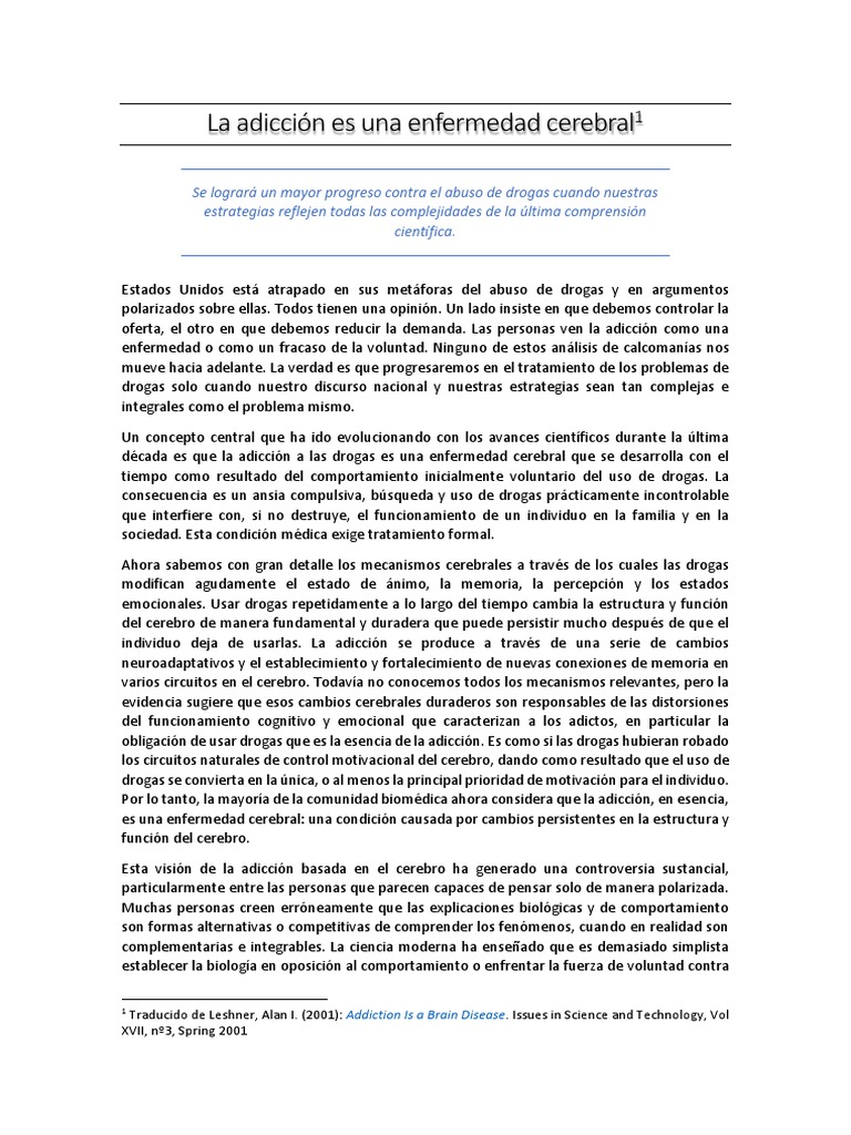 Leshner, Alan I. (2001) : La Adicción Es Una Enfermedad Cerebral | PDF ...