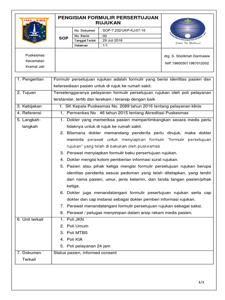 SOP Pengisian Formulir Surat Rujukan | PDF