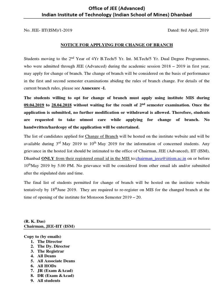 Final Change-Of-Branch Notice 2019 | PDF