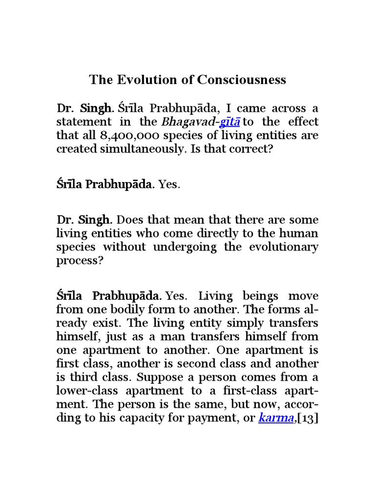 The Evolution of Consciousness According to Bhagavad-Gita | PDF ...