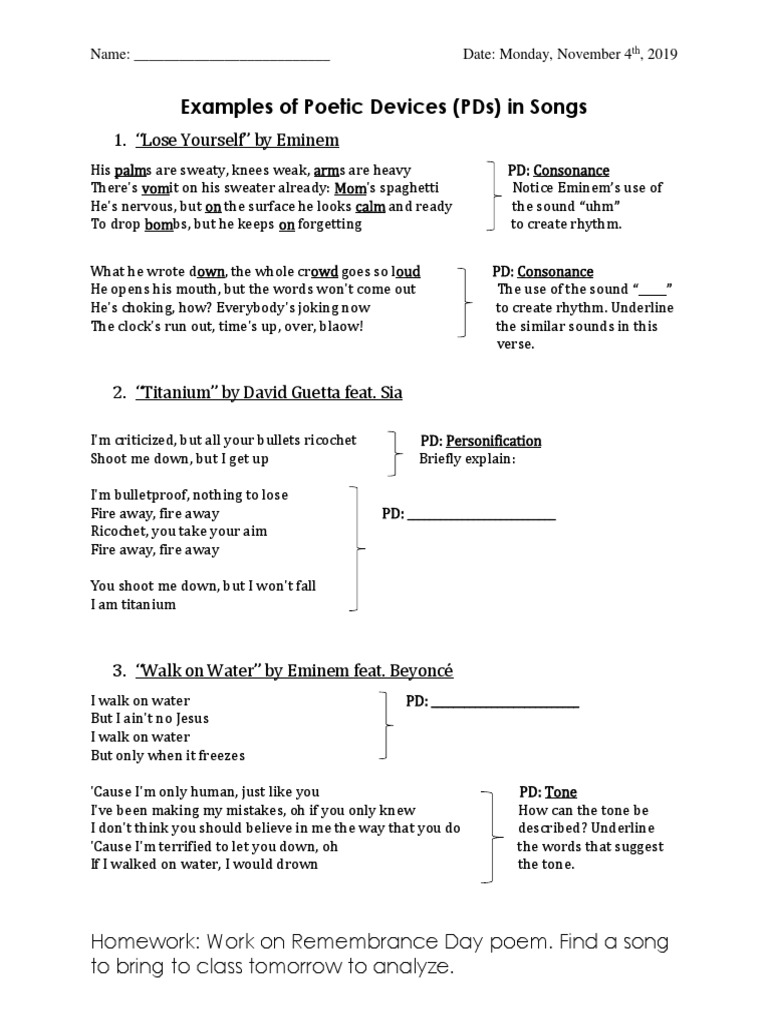 Poetic Devices in Songs | PDF