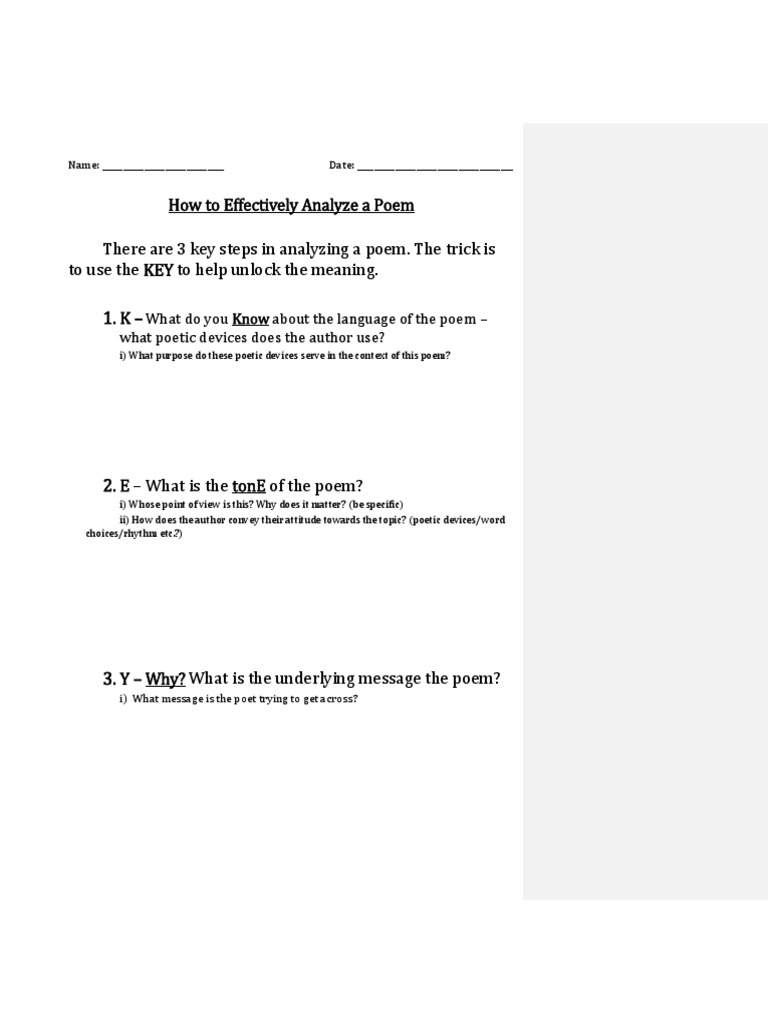 Analyze Poetry Using the KEY Method | PDF | Poems | Poetry