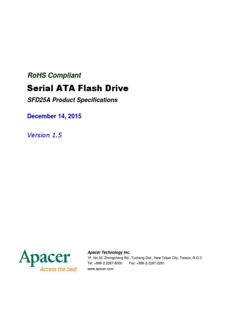 Serial Ata Flash Drive: Rohs Compliant | PDF | Flash Memory | Solid ...