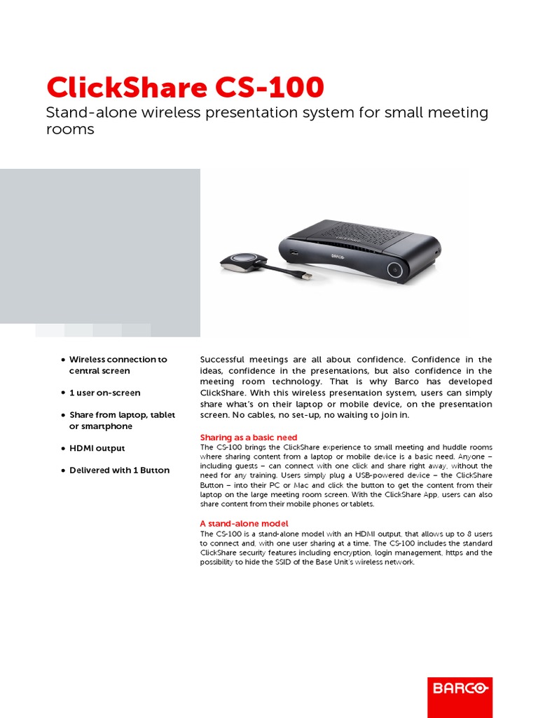 Clickshare Cs-100: Stand-Alone Wireless Presentation System For Small ...