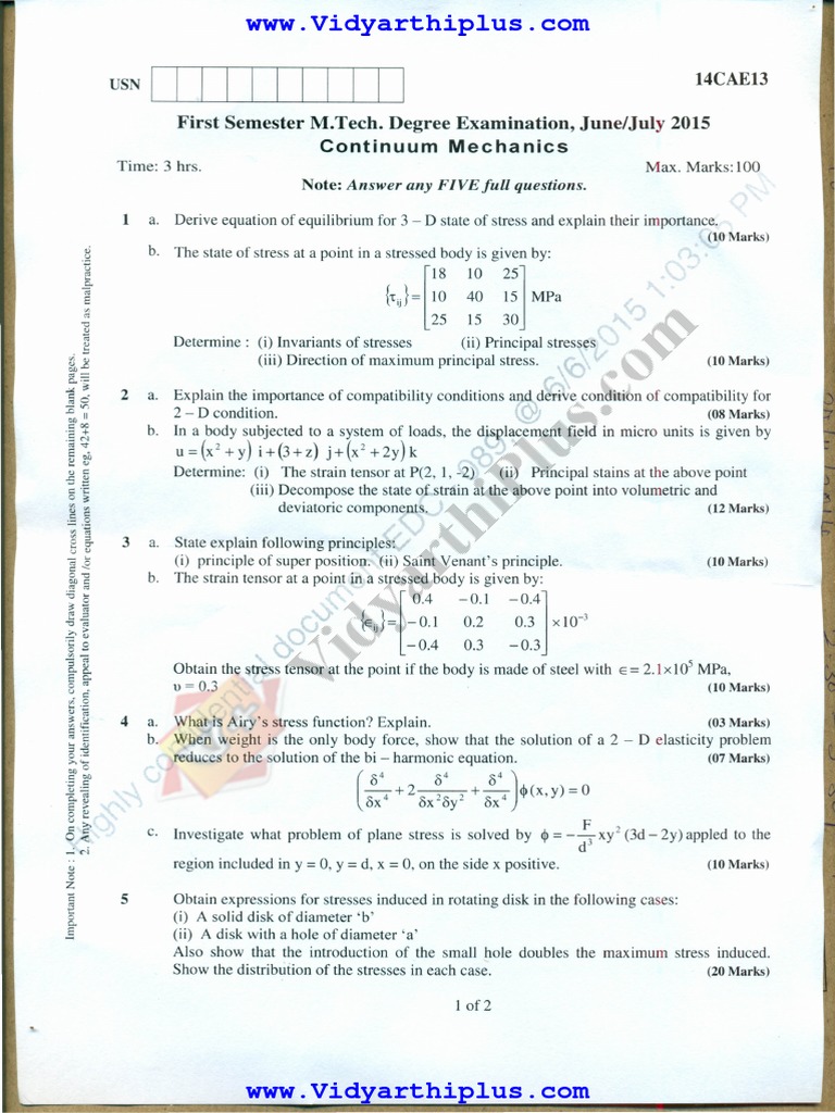 14CAE13 First Se Ech Egree Examination, J Ju 2015 I Uu Ech Nic | PDF ...
