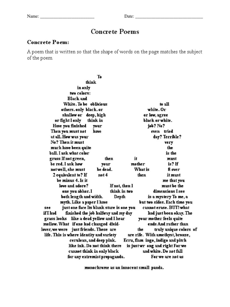 Concrete Poem Worksheet