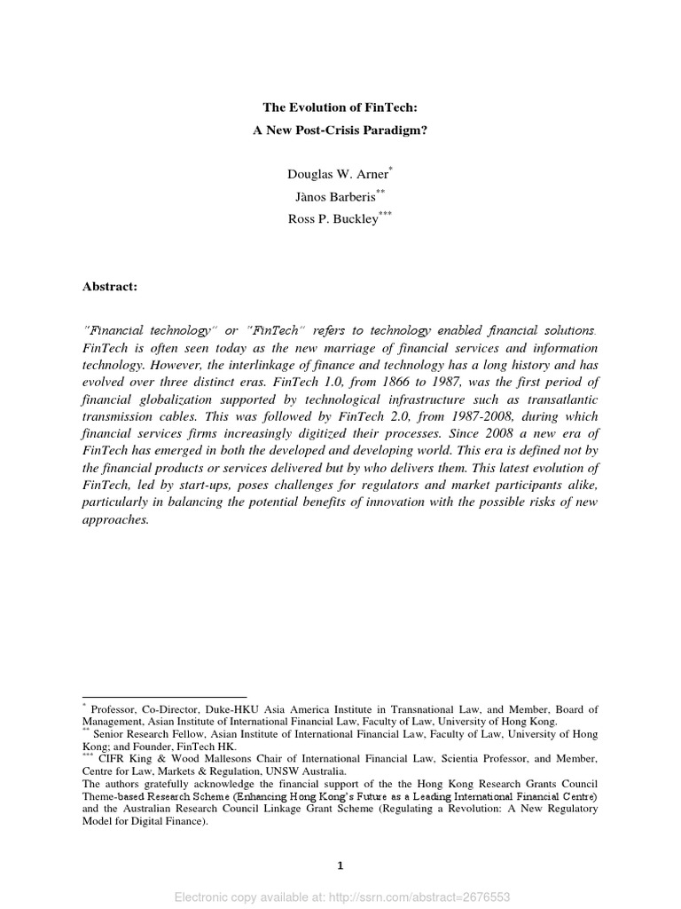 Evolution of FinTech: A Historical Overview | PDF | Financial ...