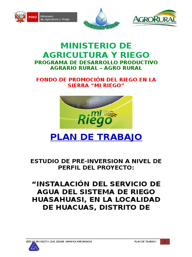 Plan de Trabajo de Estudio de Perfil | PDF | Tasa interna de retorno | Riego