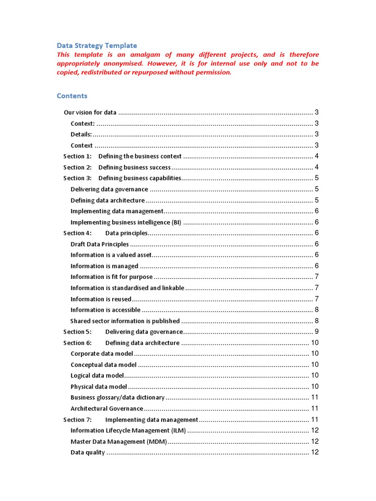 Data Strategy Template v1 2 | PDF | Data Quality | Strategic Management