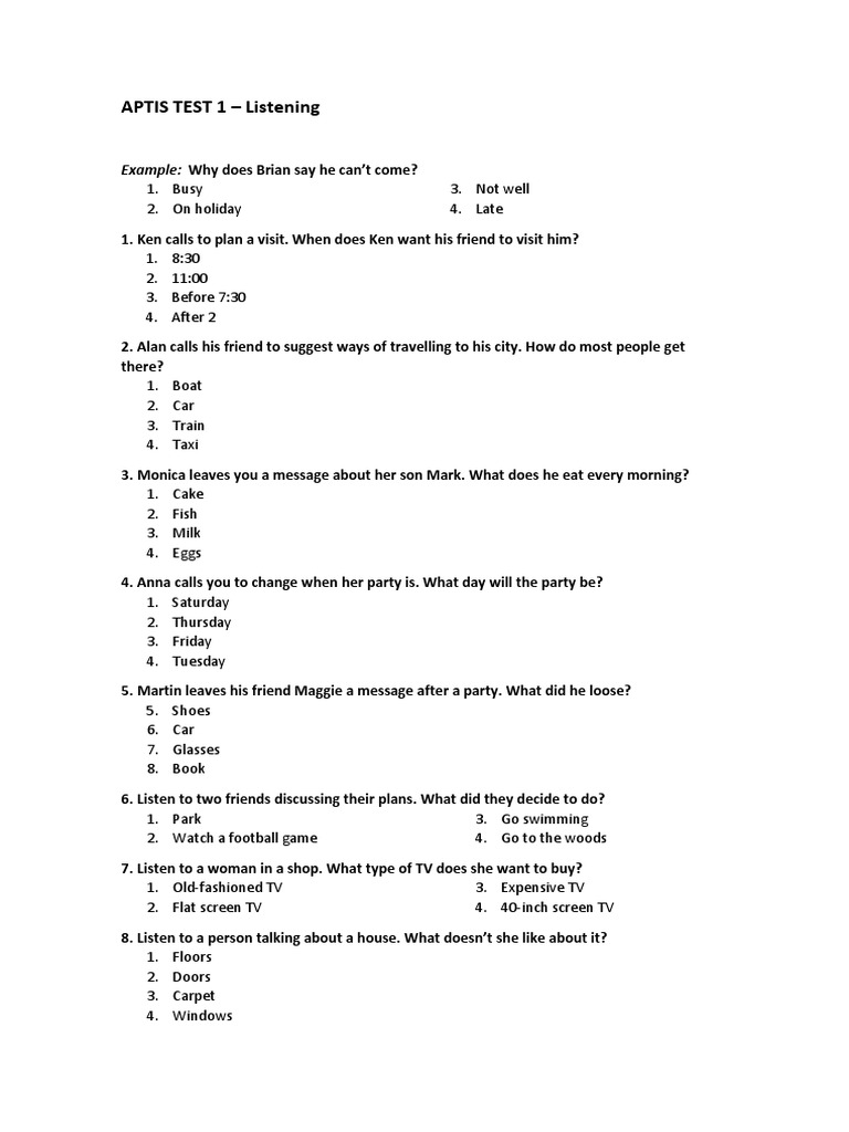 Aptis Test 1 | PDF