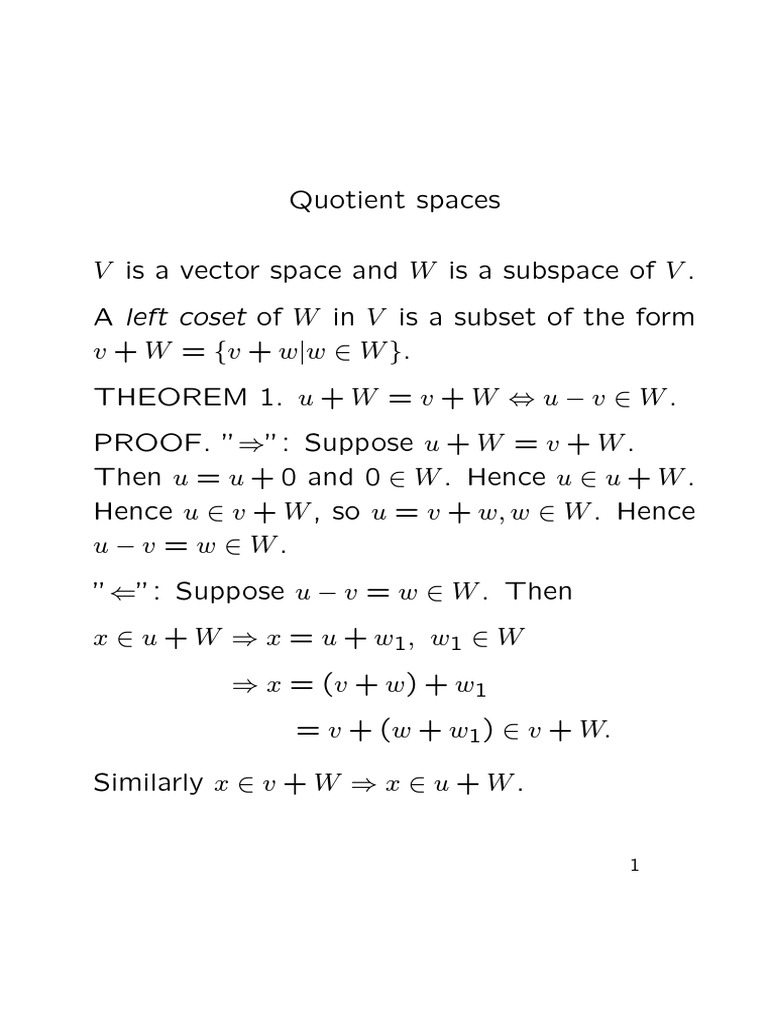 Quotient Space PDF | PDF | Vector Space | Theorem