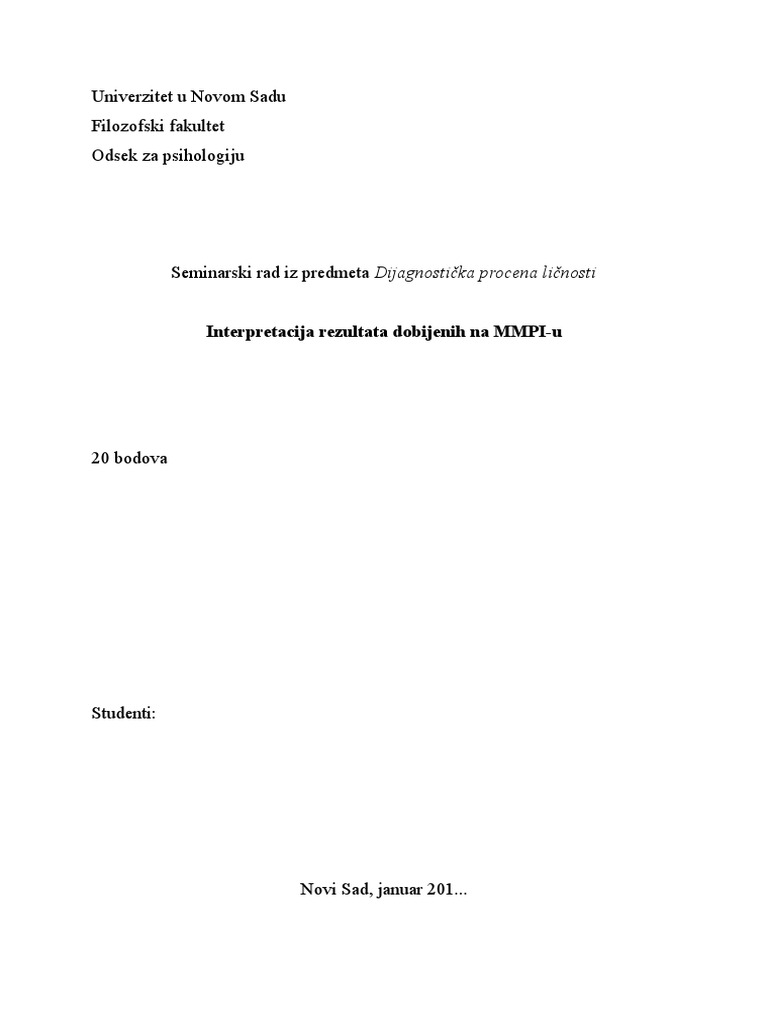 MMPI - 2 Interpretacija | PDF