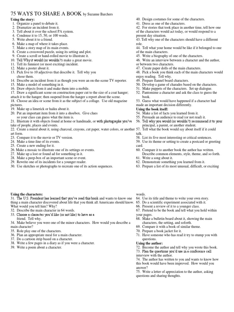 75 Ways To Share A Book by Suzanne Barchers | PDF | Books