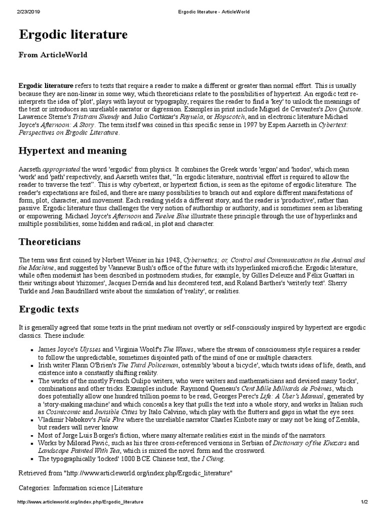 Ergodic Literature - ArticleWorld PDF | PDF | Writing