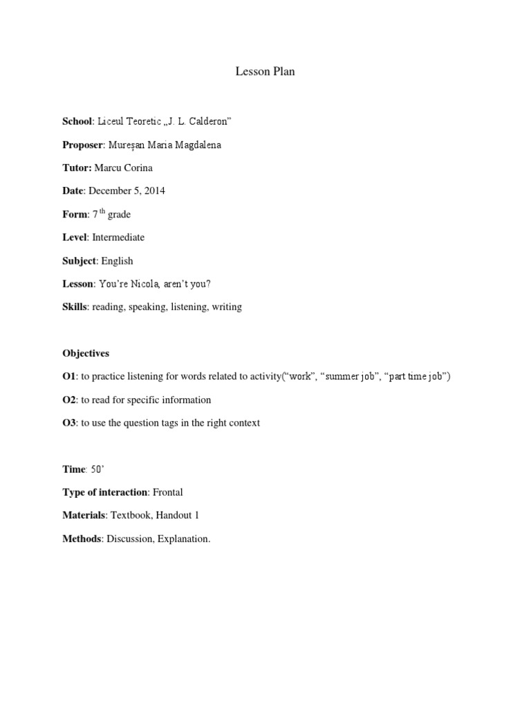 Lesson Plan 7th Grade Pdf Textbook Human Communication 7252