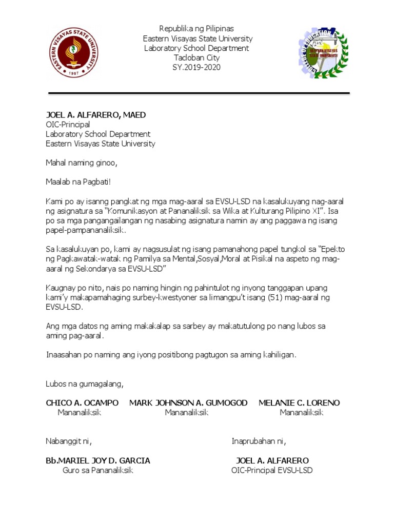 Liham Pananaliksik Sa Filipino Sample | PDF
